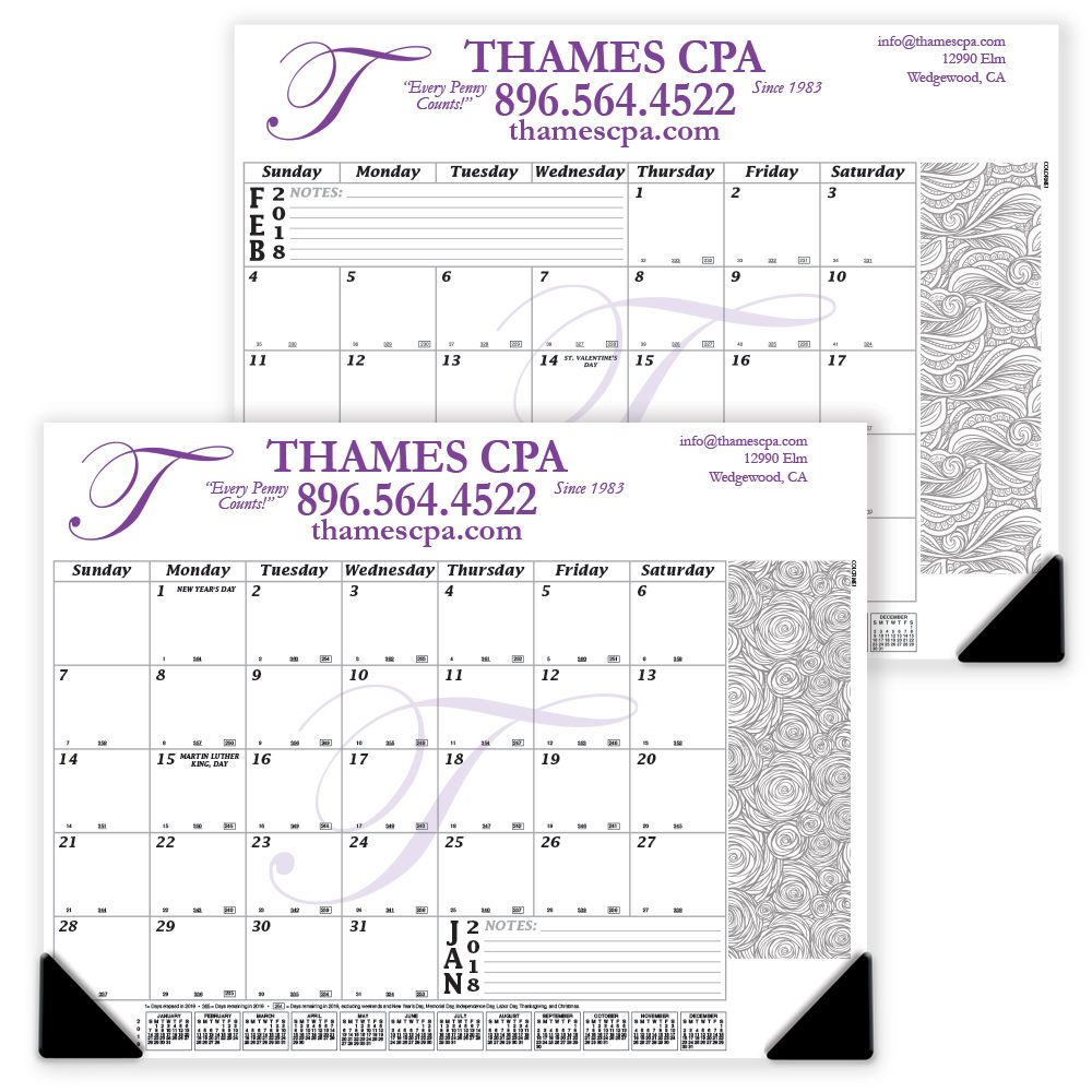 Customized 22x17 Desk Pad Calendar w Black Grid & Coloring Section