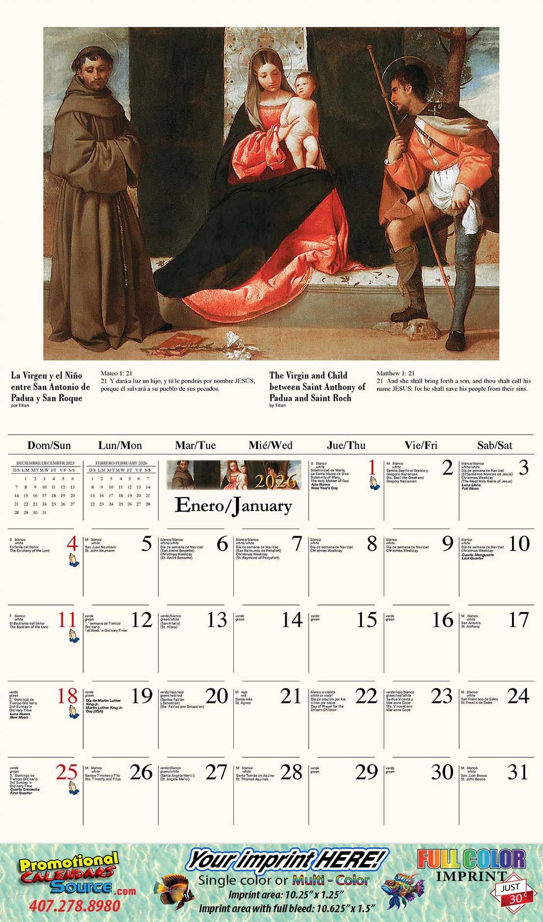 Catholic Inspirations Bilingual Spanish/English Calendar