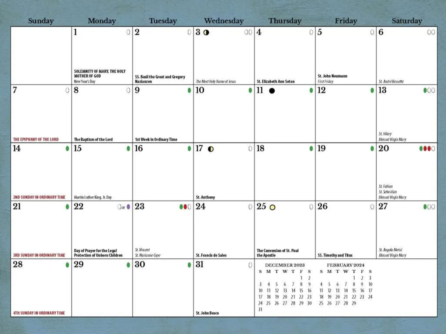 Stewardship Calendar English 2023 | Funeral Preplanning insert option ...